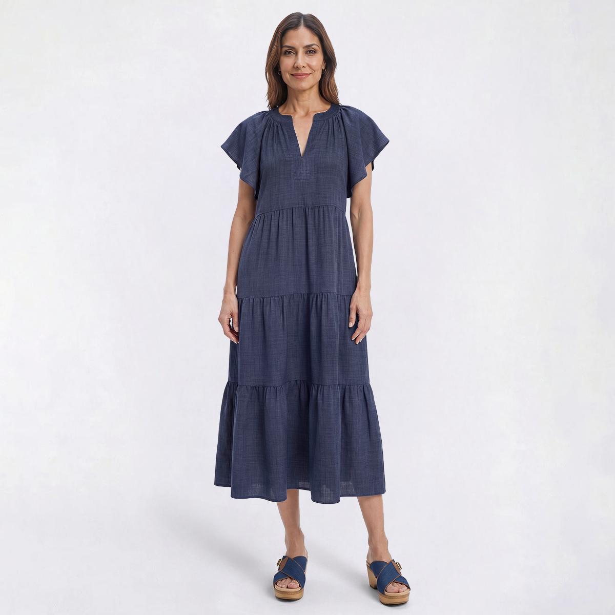 Click here for Womens Emma & Michele Flutter Sleeve Tier Midi Dre... prices